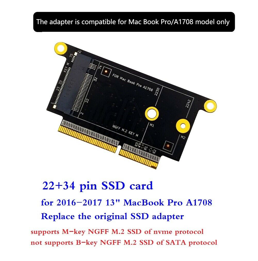 μαυρο 22+34 pin ssd macbook pro A1708 2016 2017 M-key M2 NVME sata ...