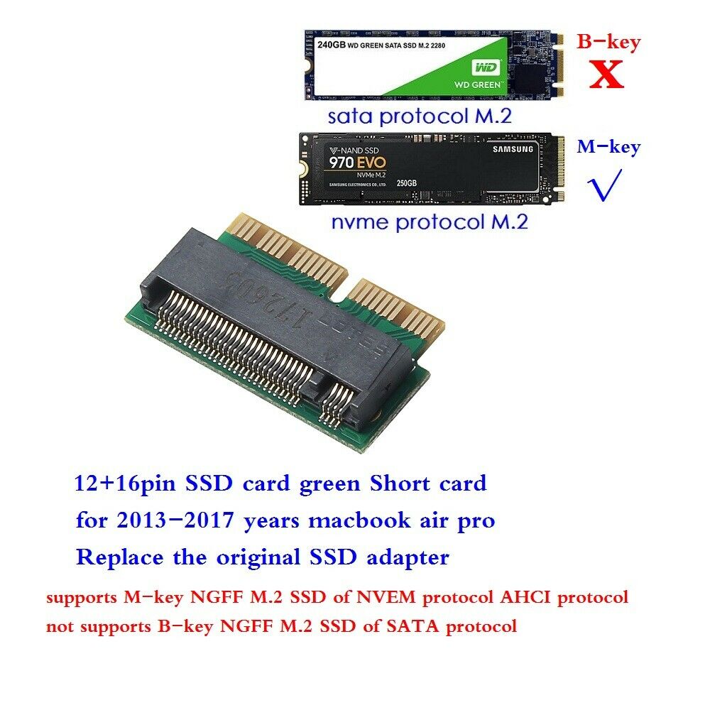 mini πρασινο 12+16 pin ssd macbook air pro 2013-2017 M-key M2 NVME sata ...