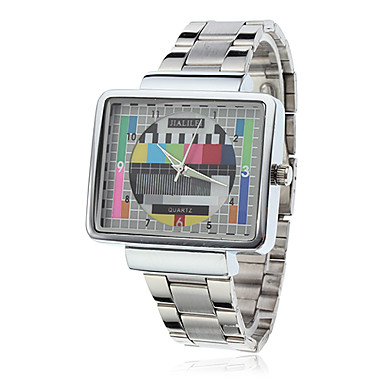 Unisex TV Style Dial Analog Quartz Wrist Watch with Silver Alloy Band ...
